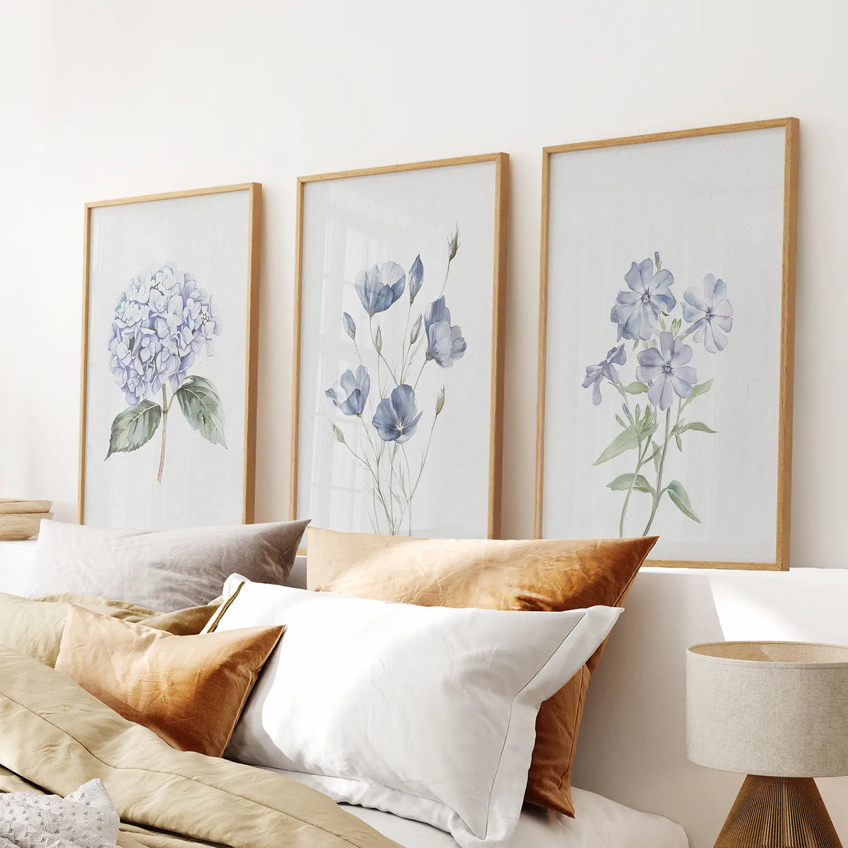 Watercolor Blue Flowers 3-Piece Wall Art Set in Multiple Styles ...