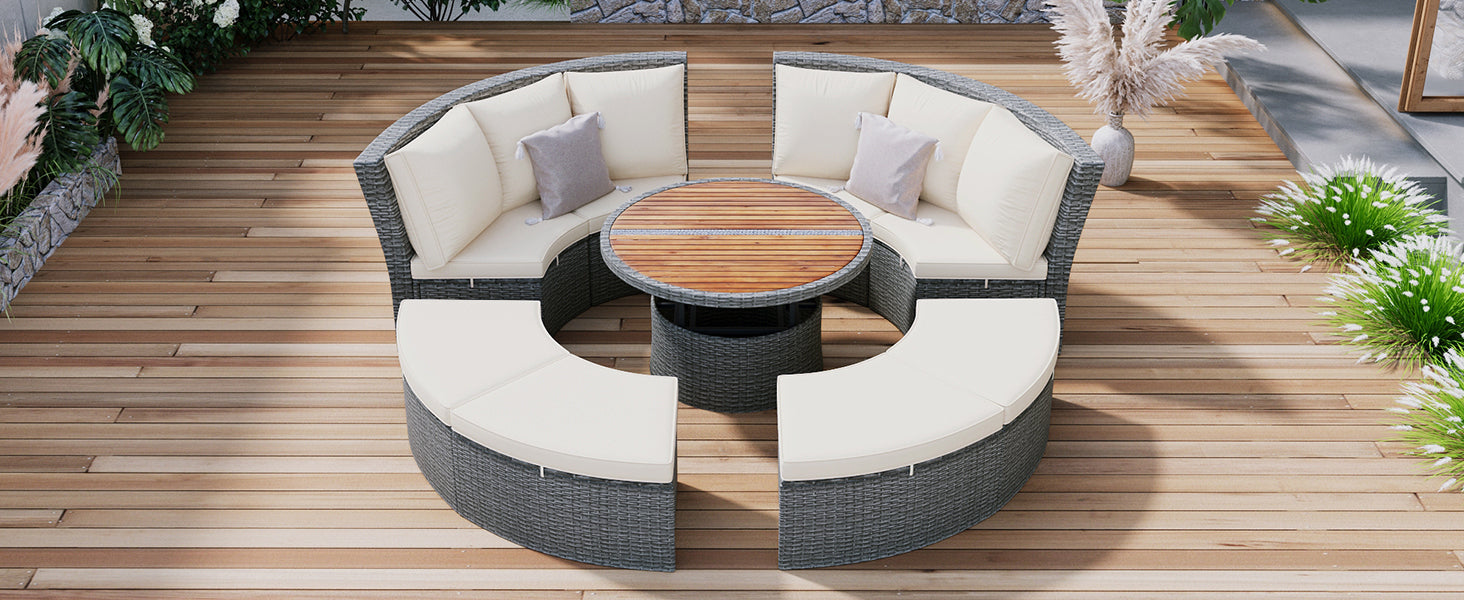 TOPMAX Patio 5-Piece Round Rattan Sectional Sofa Set All-Weather PE ...