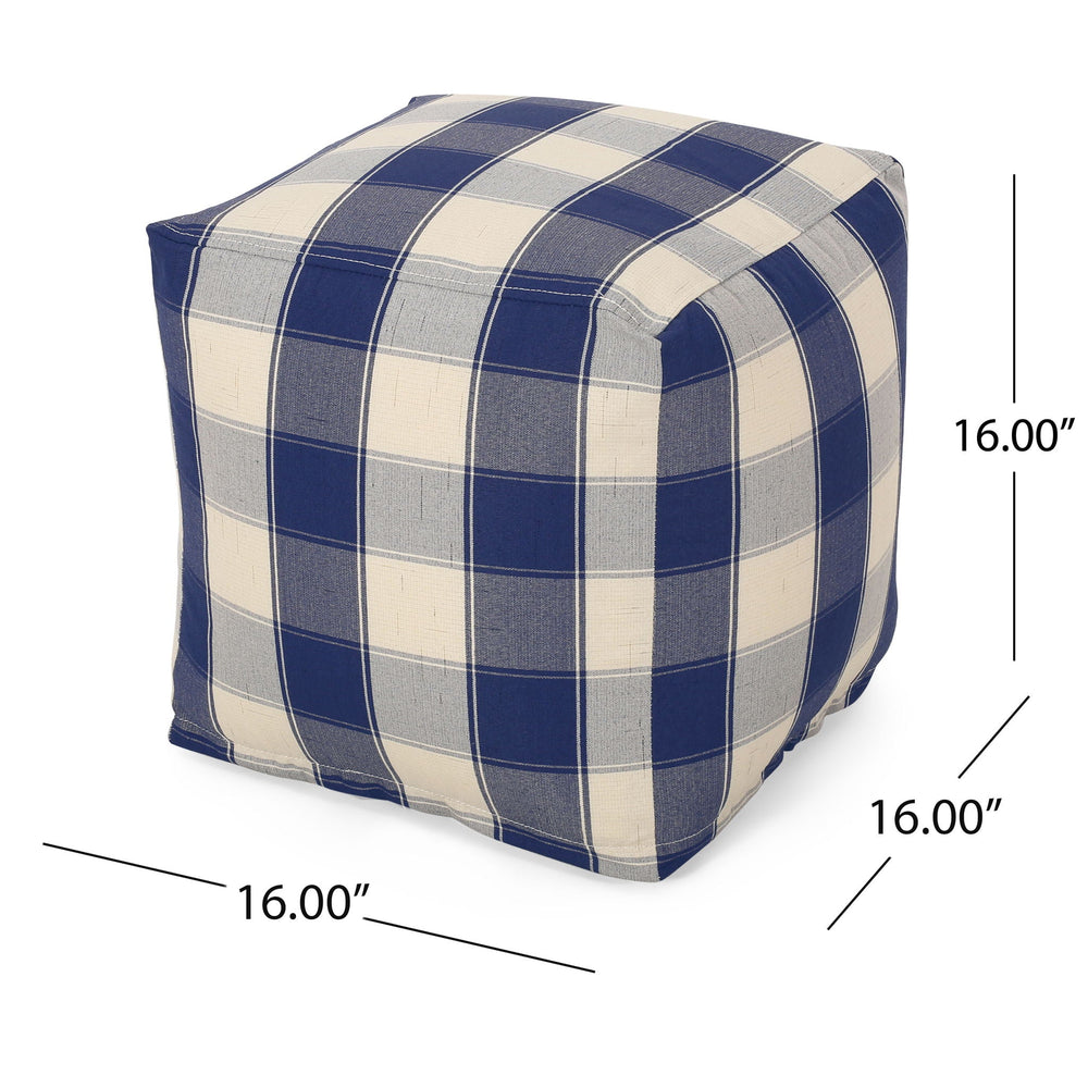 Connor - Checkered Square Pouf Ottoman And Floor Cushion - Ivory / Nav ...