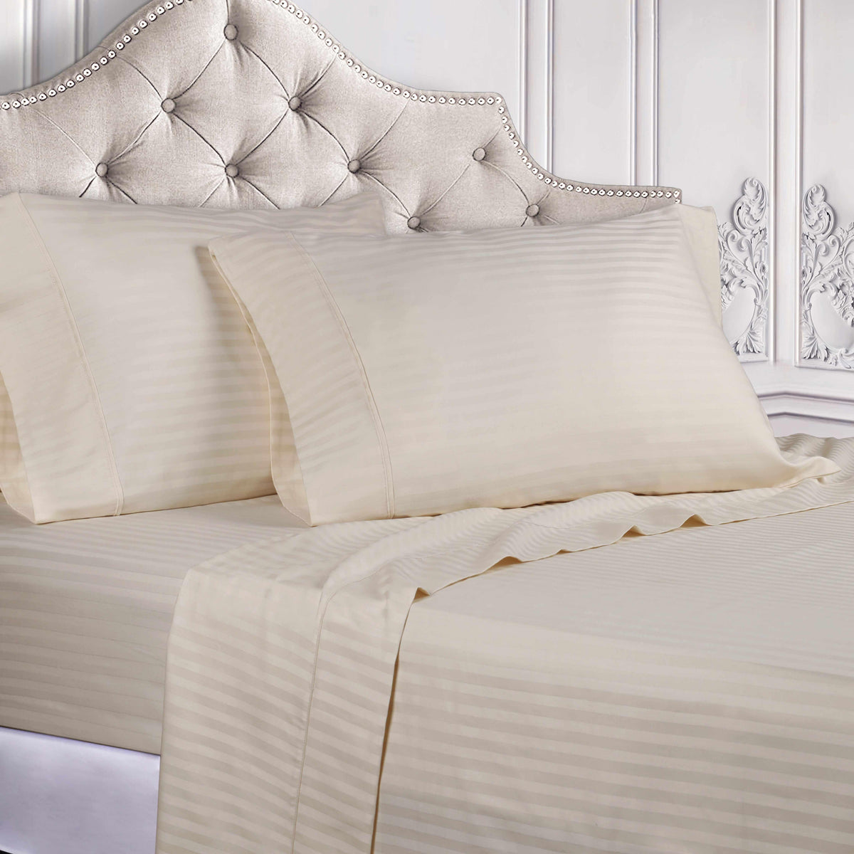 400 Thread Count Egyptian Cotton Sateen Stripe Bed Sheet Set – Tuesday ...