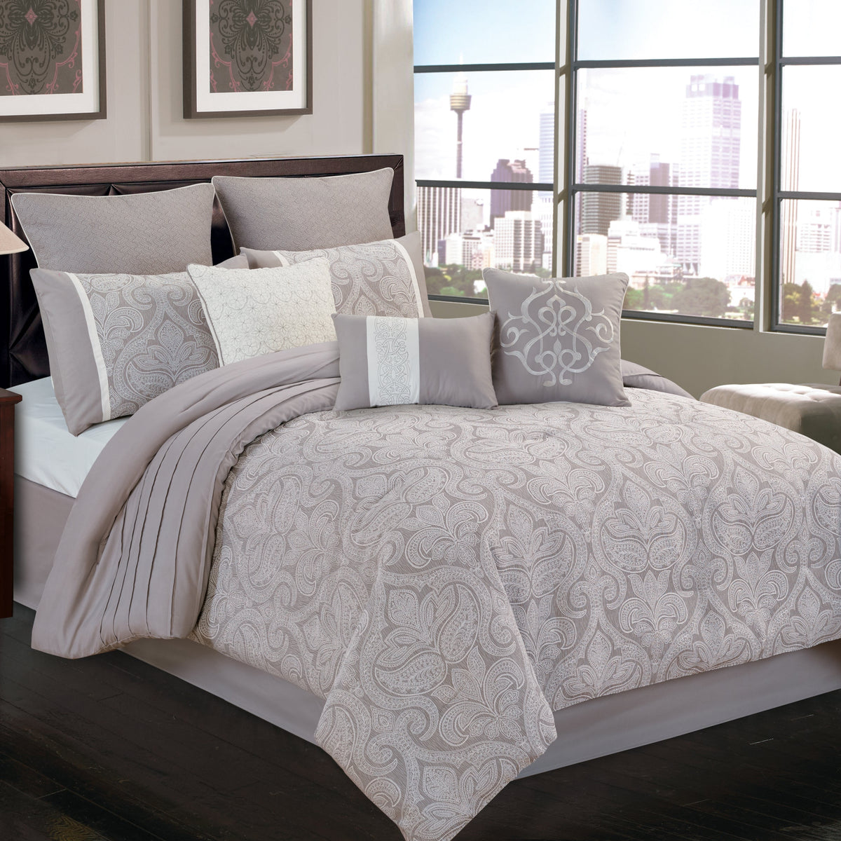 Winthrop Grey Damask Jacquard 9 Pc Comforter Set – Tuesday Morning
