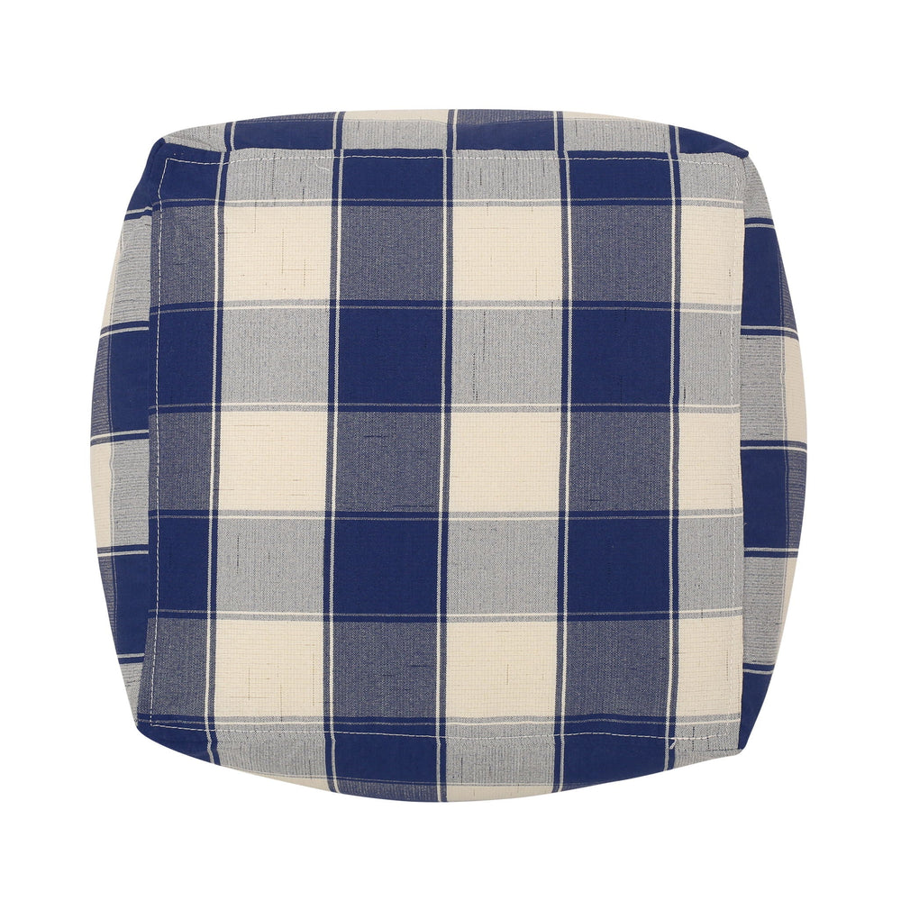 Connor - Checkered Square Pouf Ottoman And Floor Cushion - Ivory / Nav ...