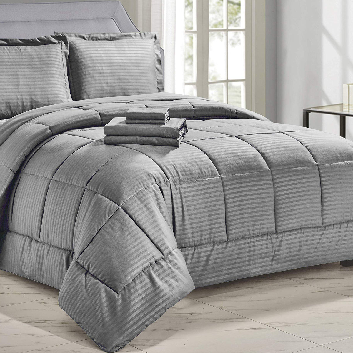 Decor&More Home Essentials 8 Piece Embossed Stripe Bed in a Bag ...