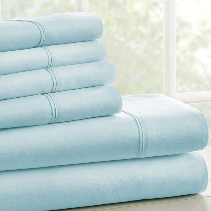 Queen Size Aqua 6 Piece Wrinkle Resistant Microfiber Polyester Sheet S ...