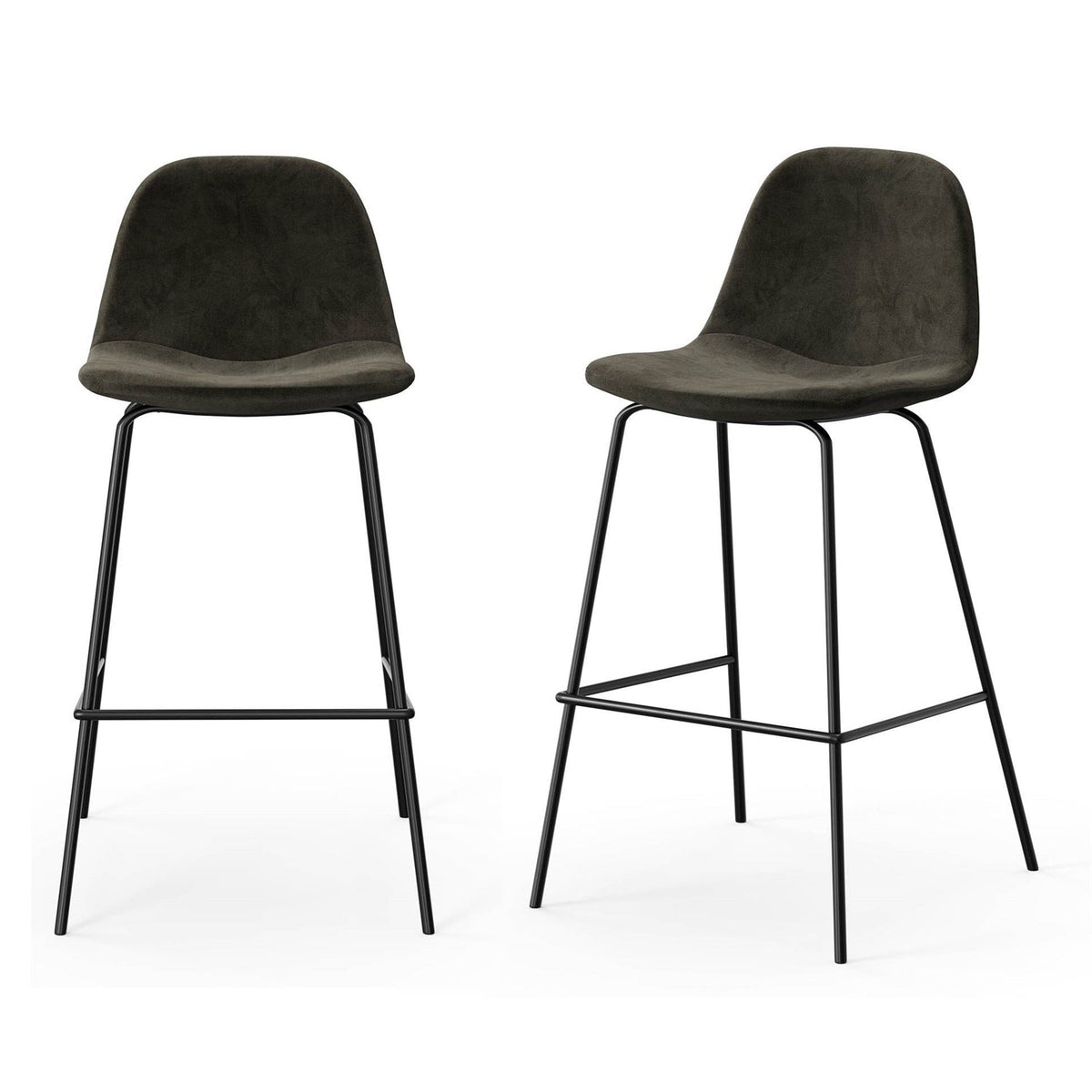Set of 2 - Modern Counter Height Barstool with Low Back Dark Grey Fabr ...