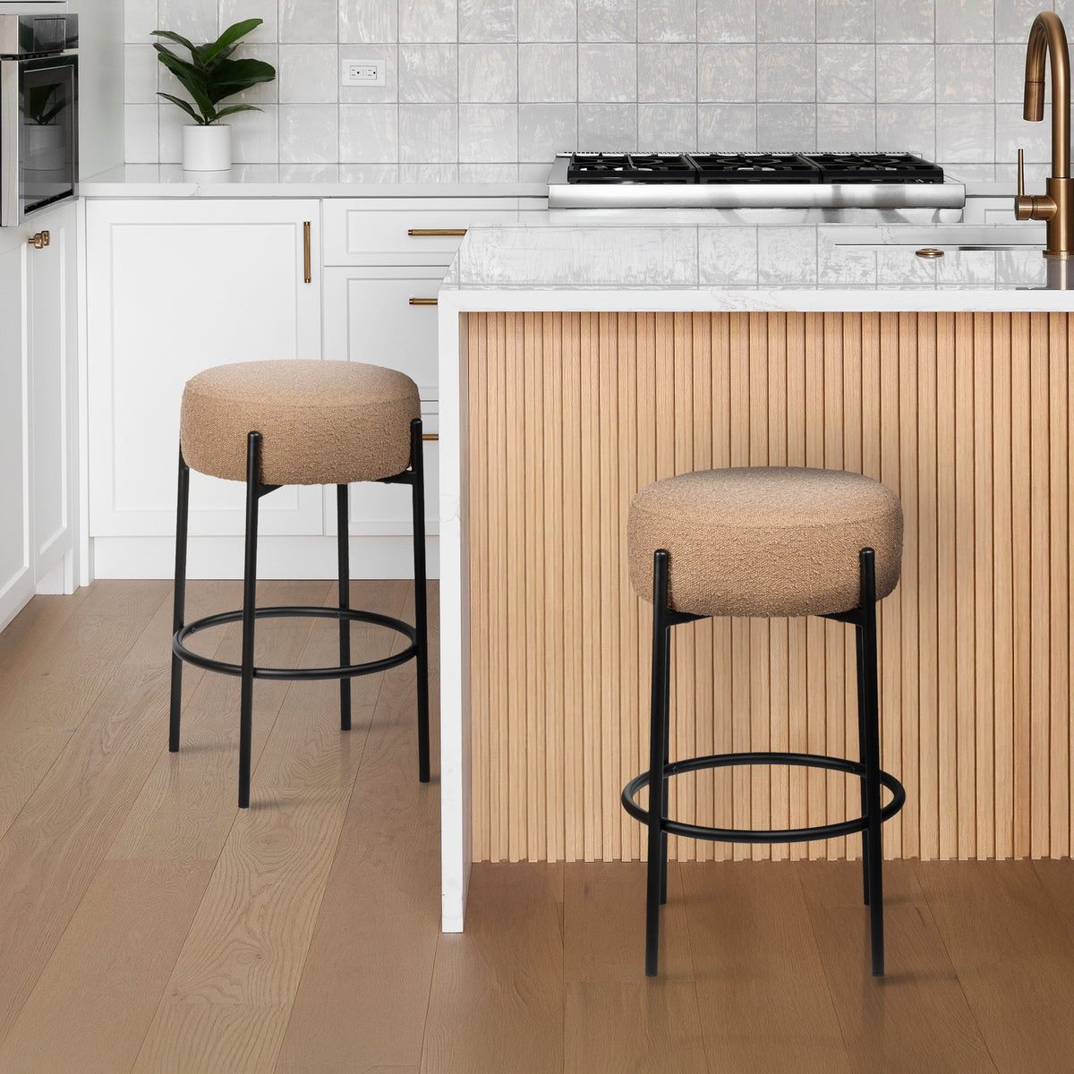 Paola Modern Minimalist Round Backless Metal/Bouclé Cushioned Counter ...