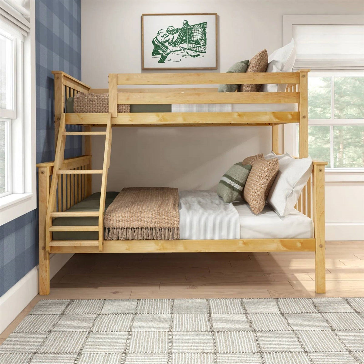 Twin over Full size Solid Wooden Bunk Bed in Natural Pine Wood Finish ...