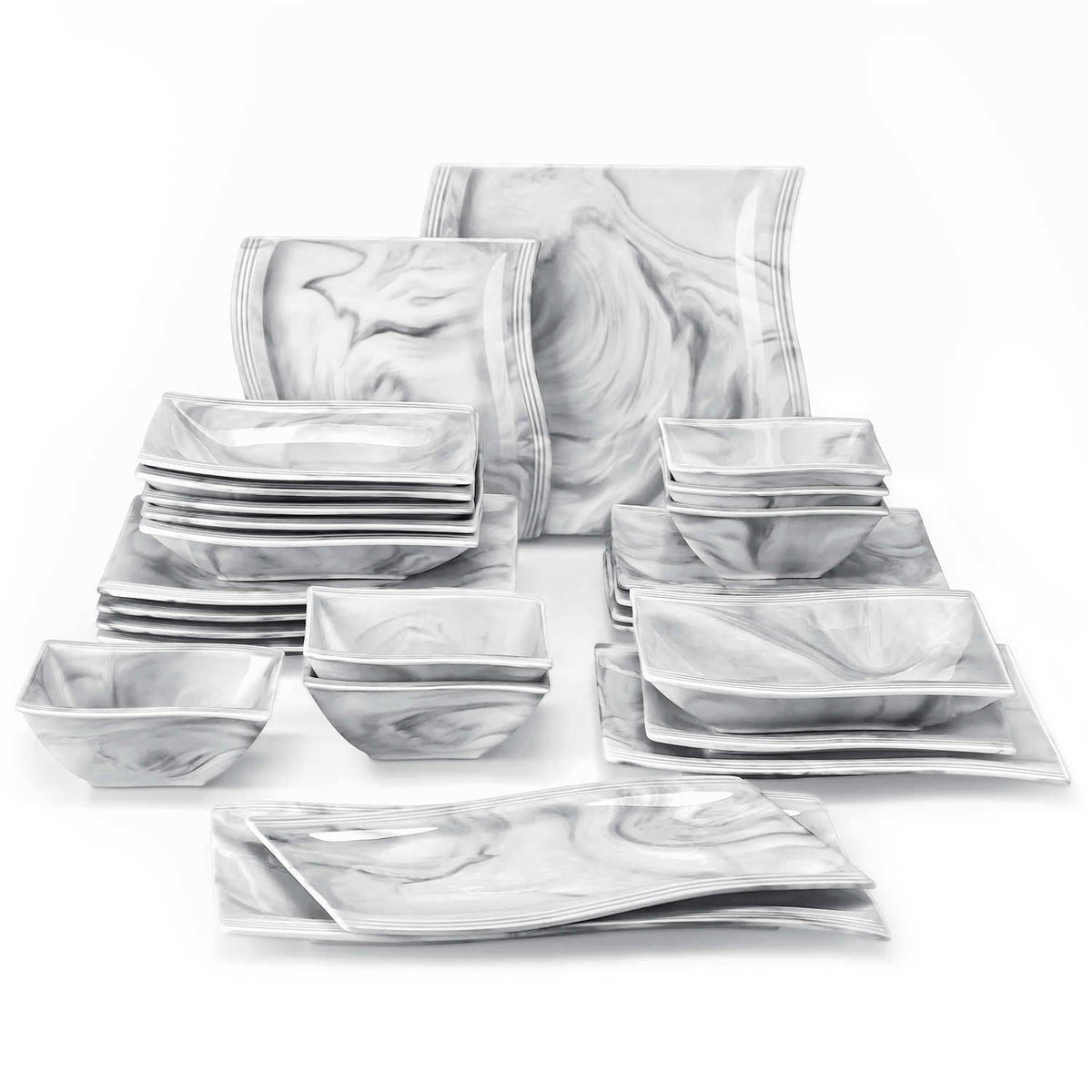 Flora Marble Grey 26-Piece Porcelain Dinnerware Set – Tuesday Morning