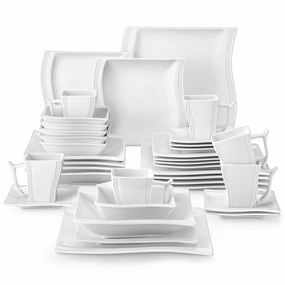 Flora 36 Piece Porcelain Dinnerware Set with Wave Edges – Tuesday Morning