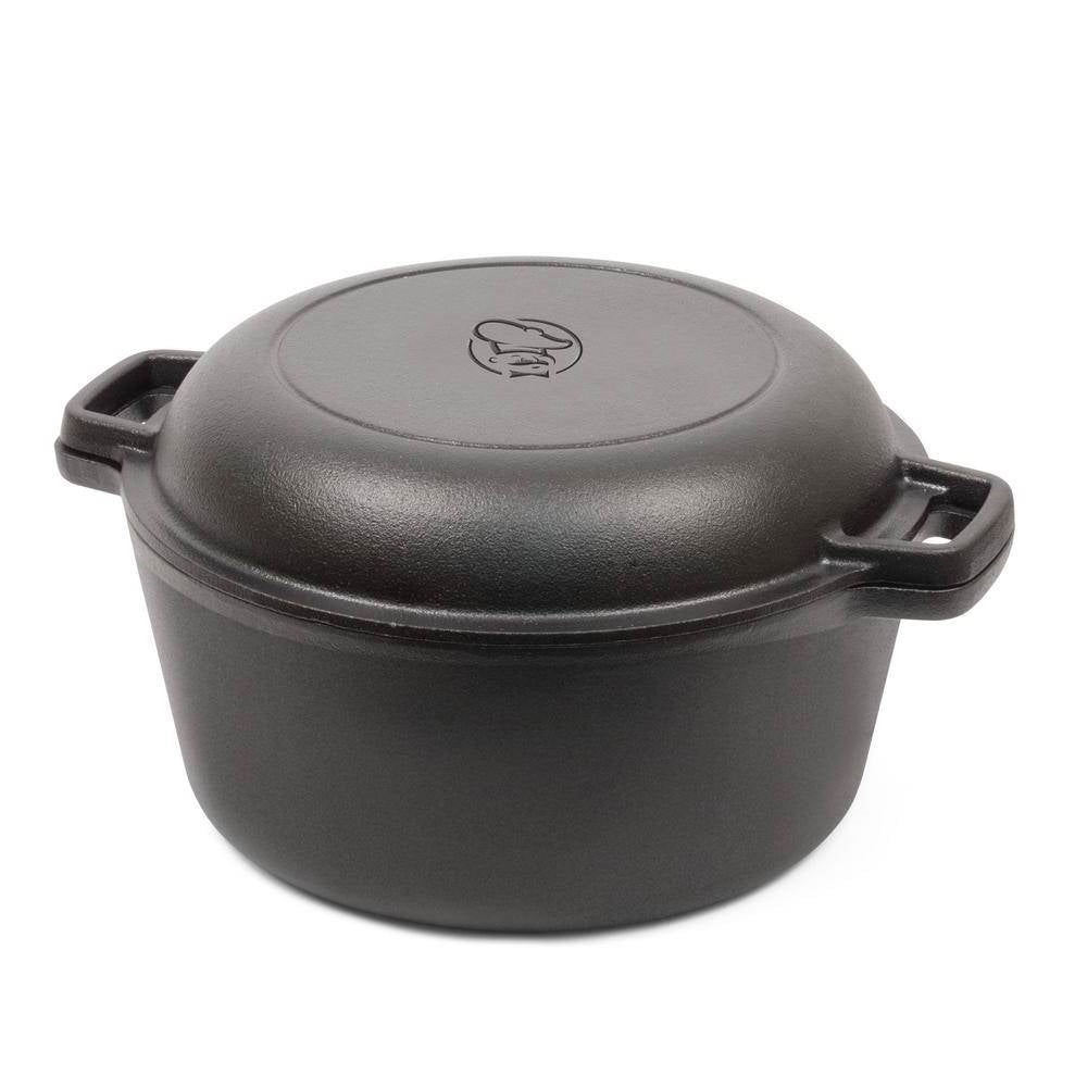 Cast Iron 5-Quart Pre-Seasoned Dutch Oven with 2-in-1 Skillet Lid ...
