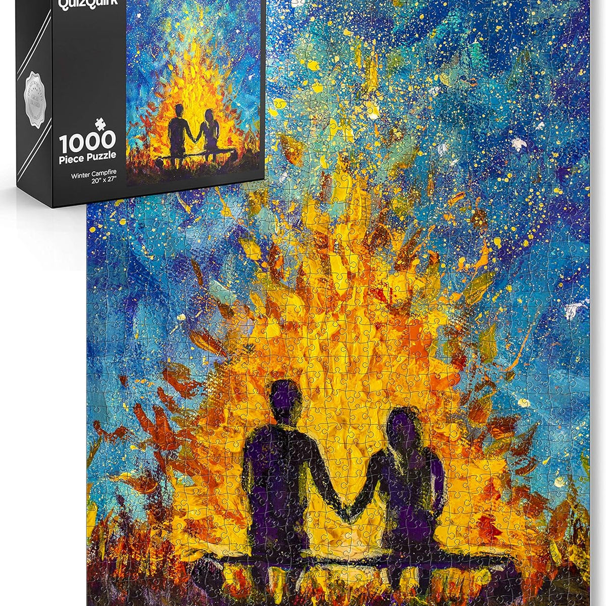 QuizQuirk 1000 Piece Puzzle, Romantic Couple by Campfire Painting Jigs ...
