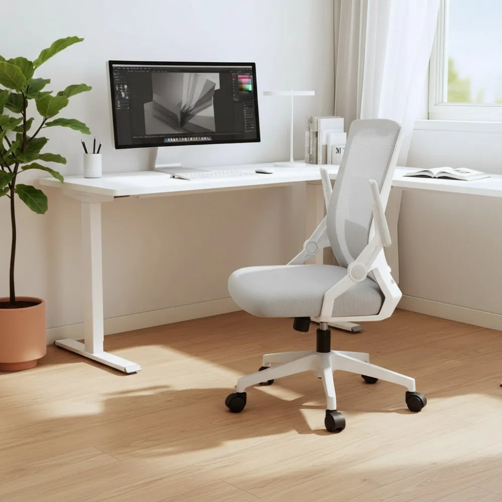 Ergonomic Mesh Office Chair Flip-Up Armrests Lumbar Support Wide Seat ...