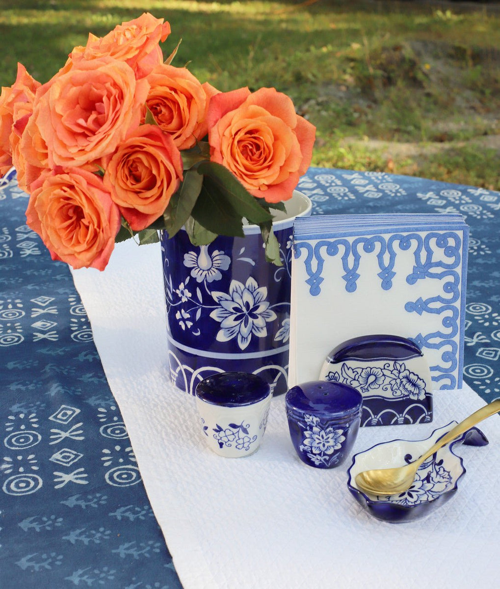 Blue Garden 3-Piece Stoneware Accessory Set with Salt & Pepper Shakers ...