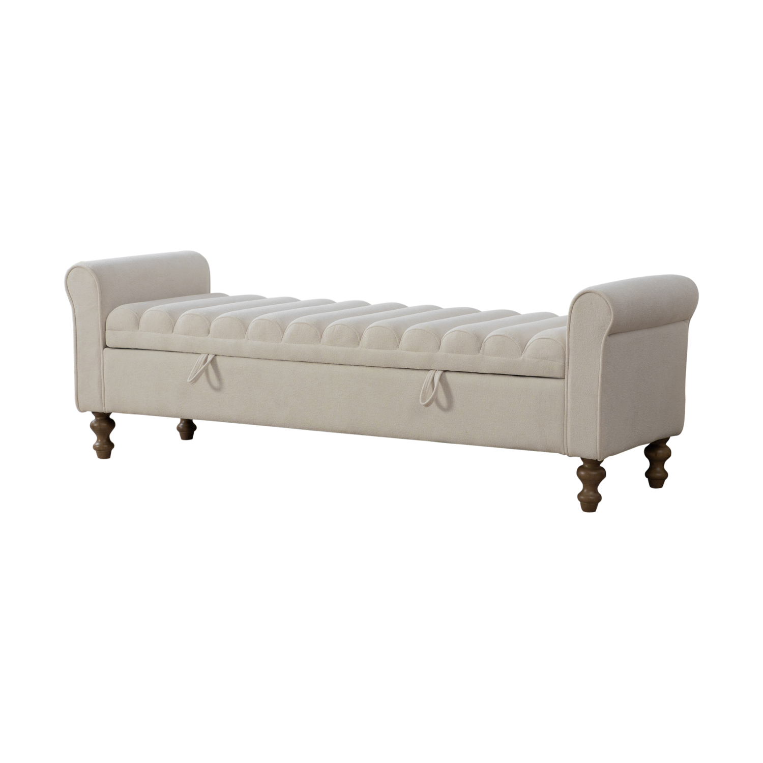 65.55' Wide Modern Upholstered Storage Bench with Rolled Armrest, Beig ...