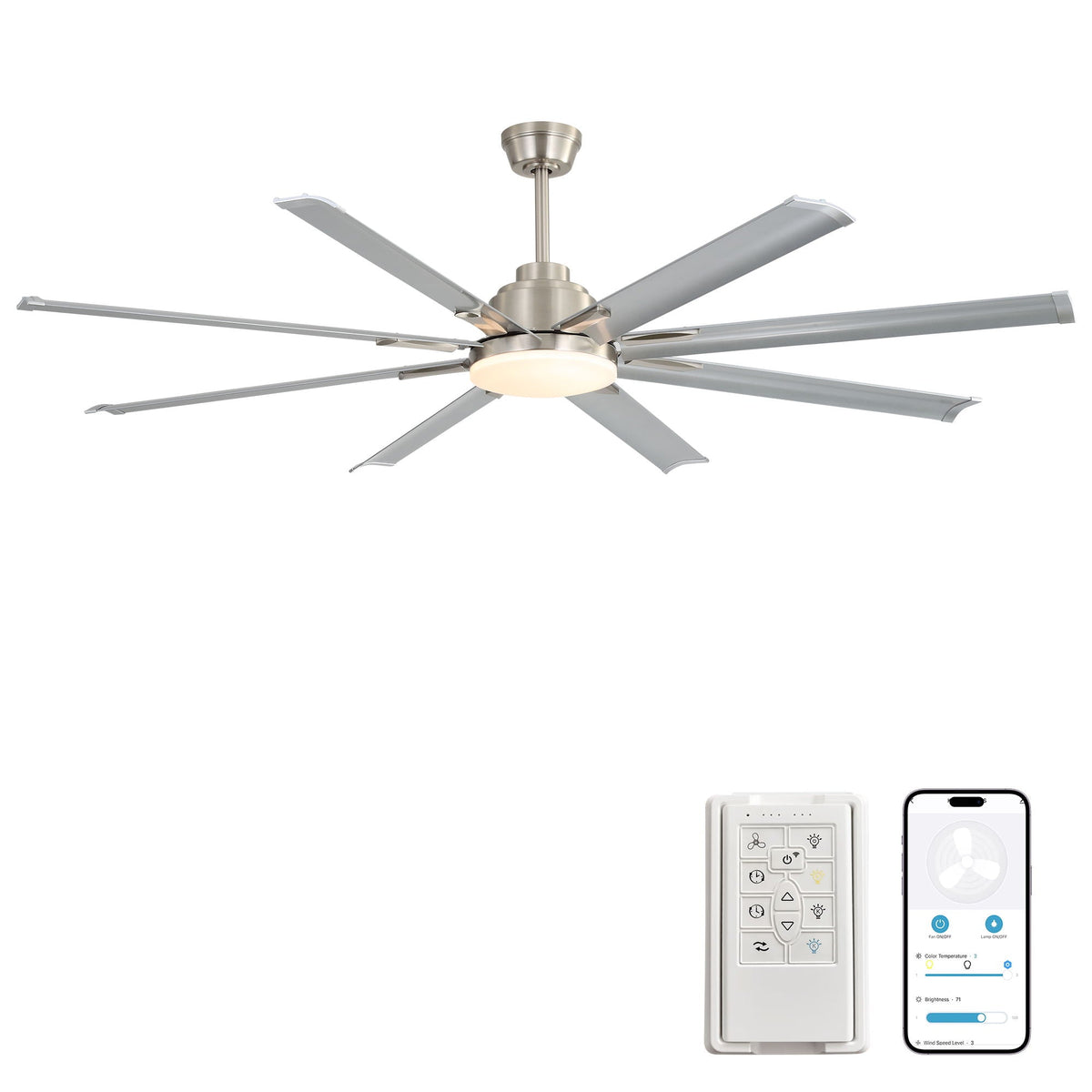DC Motor Ceiling Fan With Dimmable Light And 8 Blade Aluminum Blades ...