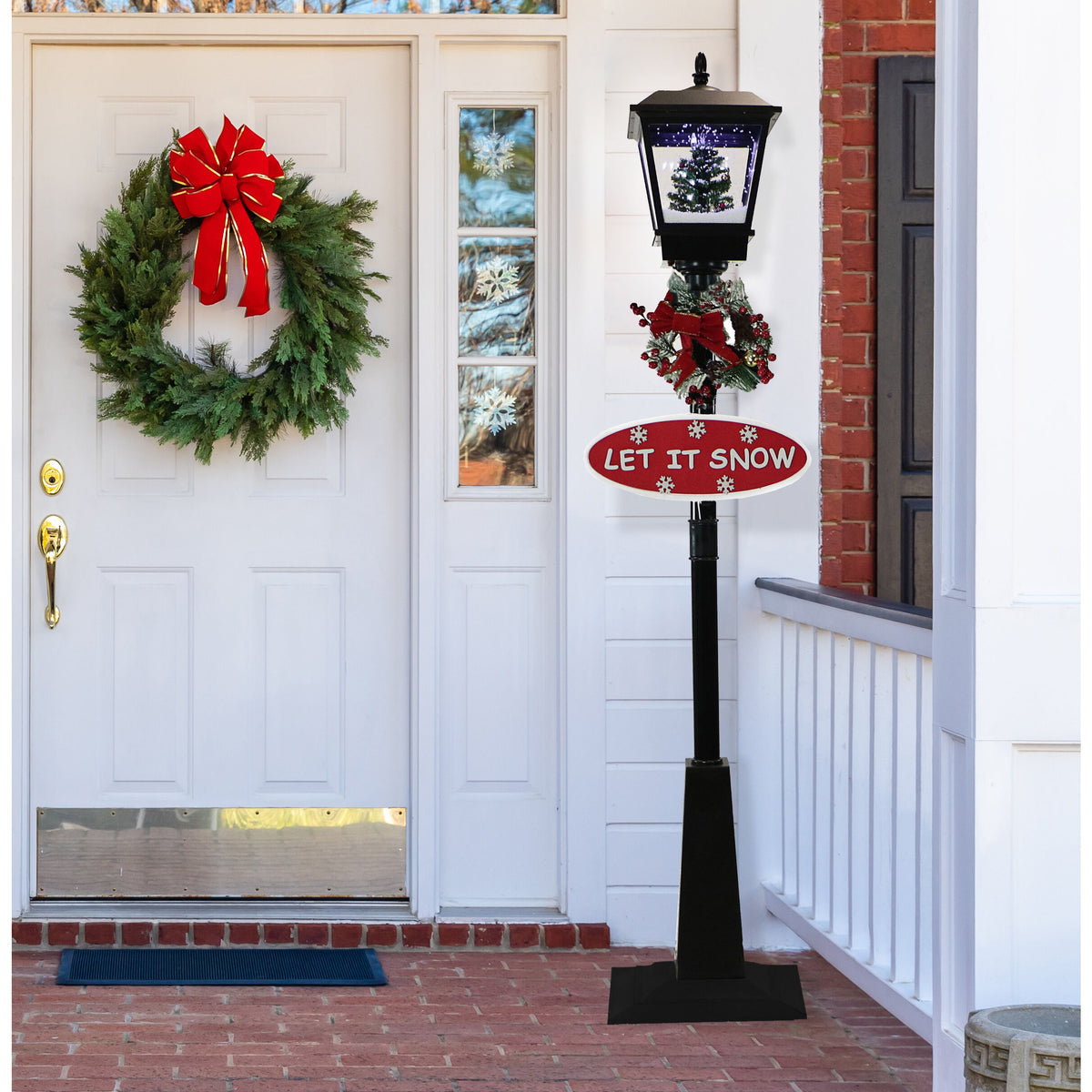 71-In. Musical Snowy Street Lamp with Christmas Tree Scene, 2 Signs, C ...