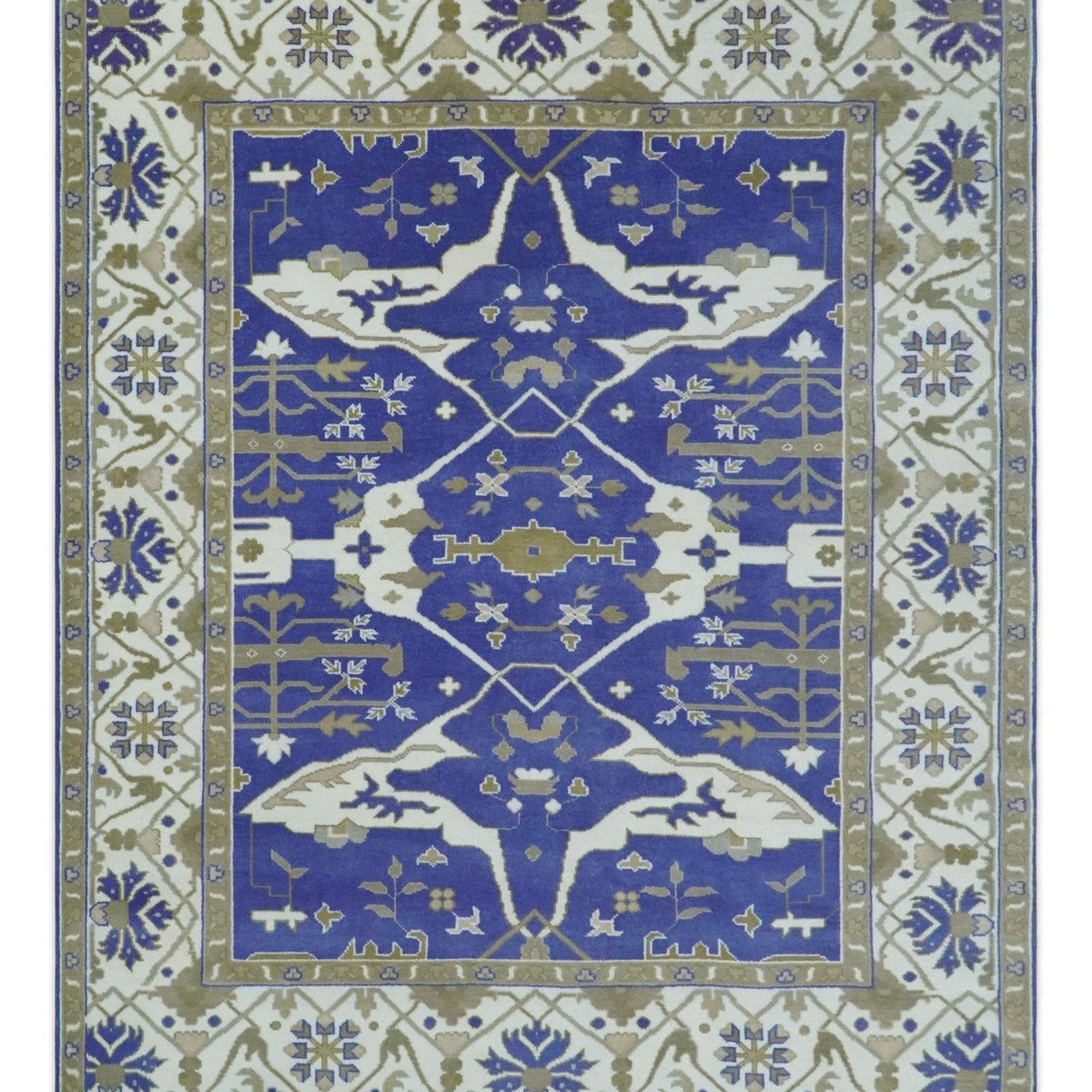 Custom Made Violet, Ivory and Olive Traditional Hand knotted Oriental ...