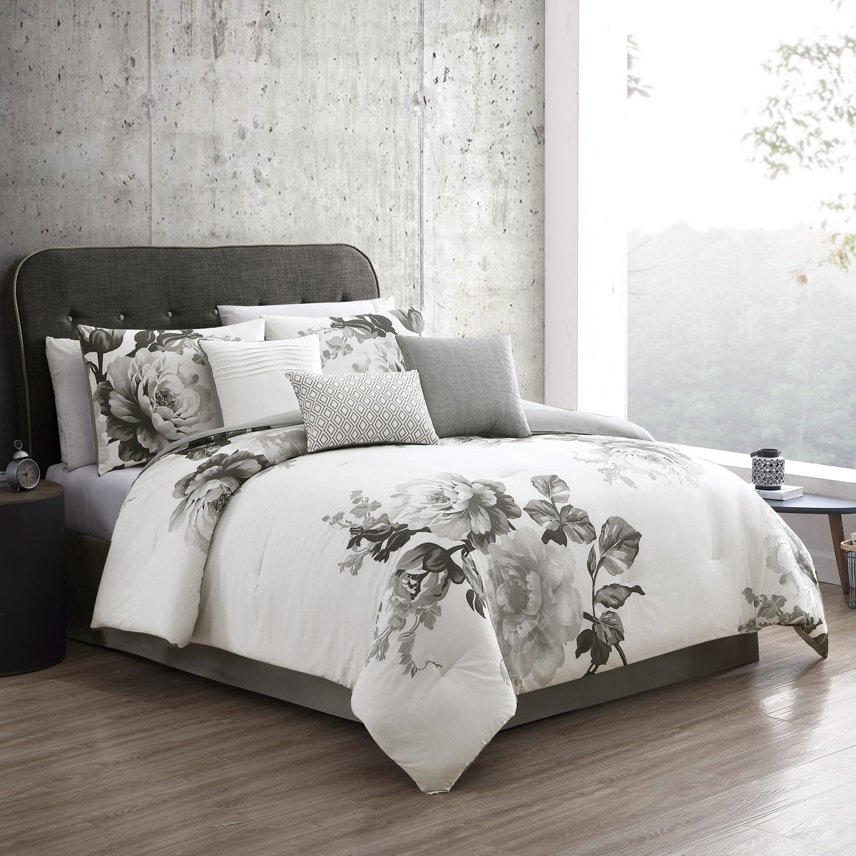 Ridgely 7 pc Watercolor Black and White Floral Comforter Set – Tuesday ...
