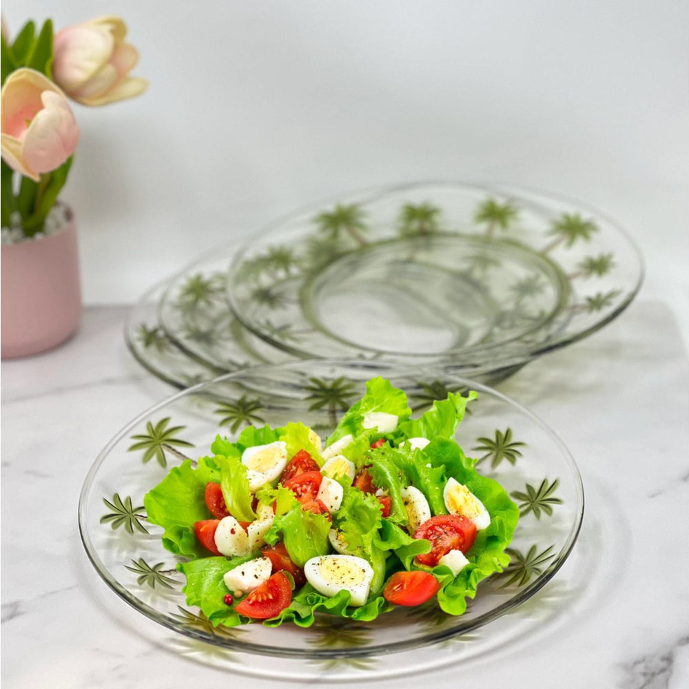 Palm Tree Design 9" Acrylic Dinner Plates (Set of 4) Crystal Clear Reu ...