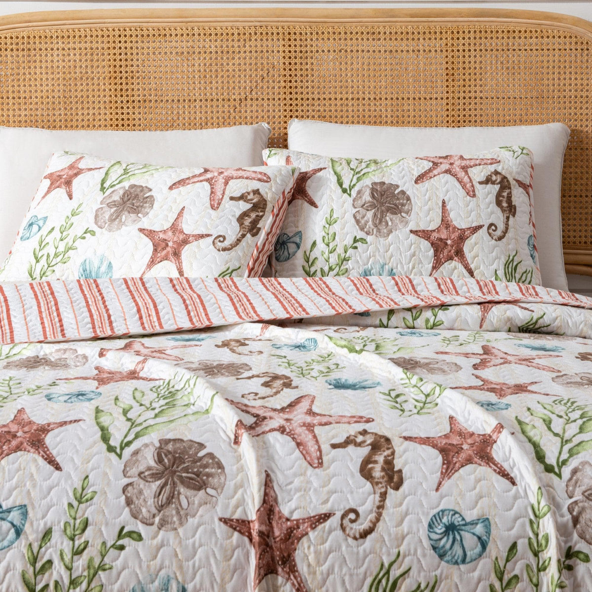 Castaway Coastal Quilt Set with Matching Shams - Microfiber Quilts ...