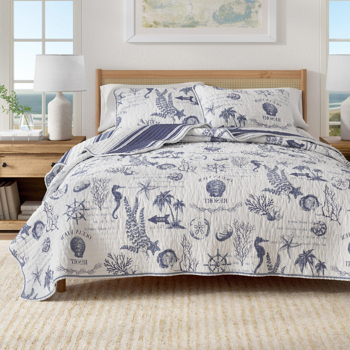 Coastal Printed Cotton Quilt Set - 1-Piece Calypso Collection – Tuesday ...