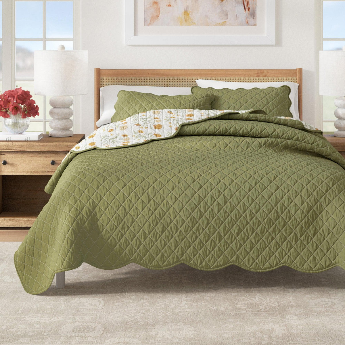 Floral Print Cotton Quilt Set with Scalloped Edge - Illiana – Tuesday ...