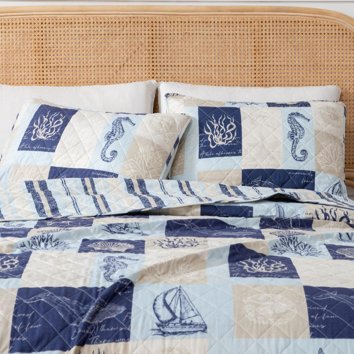 Seaside Patchwork Coastal Quilt Set - Caspian Collection – Tuesday Morning
