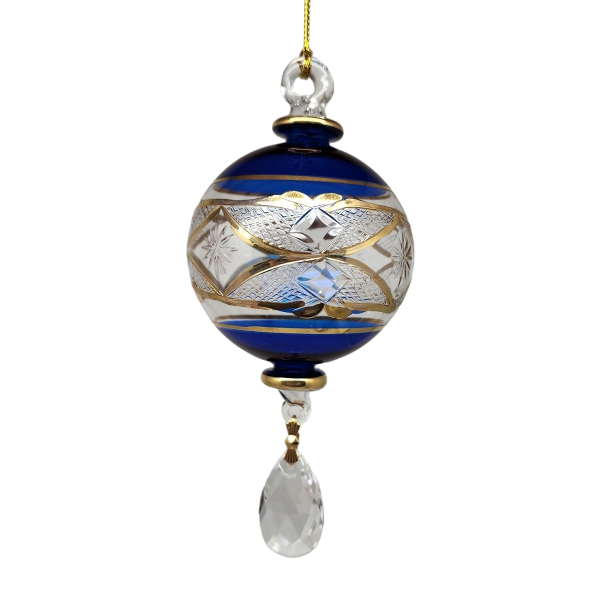 Etched Blown Glass Ball with Crystal Dangle - Blue – Tuesday Morning