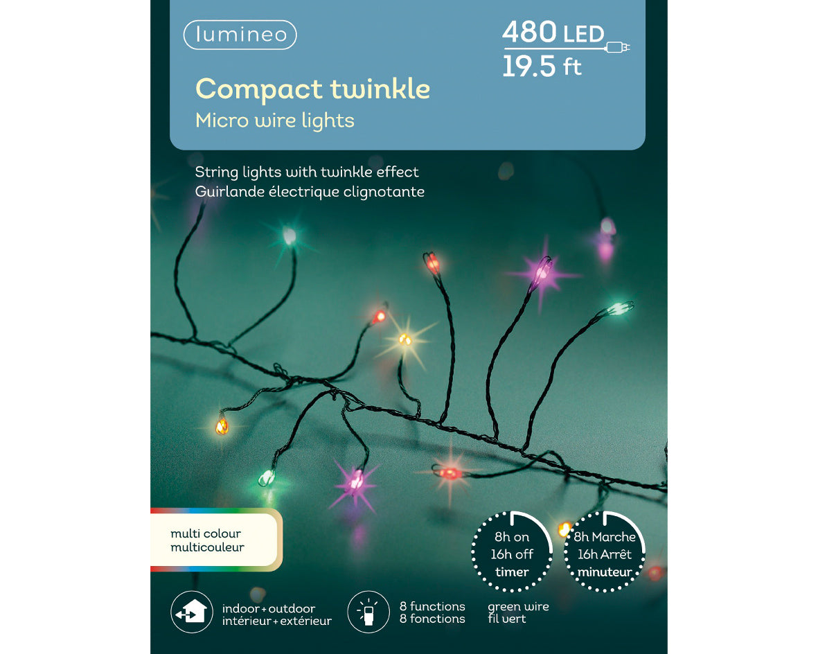 Micro LED Garland Light - 8 function twinkle - 480 - Multicolor - Silv ...