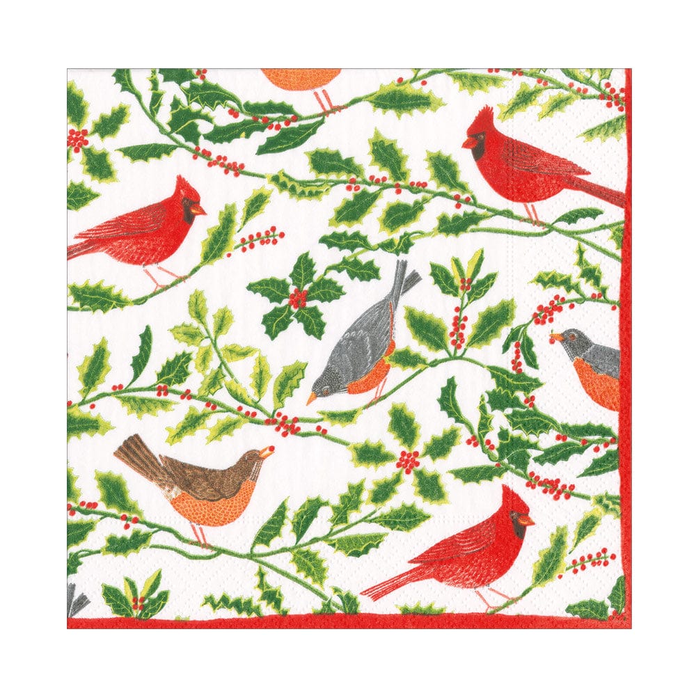 Songbirds and Holly Paper Luncheon Napkins in White - 20 Per Package ...